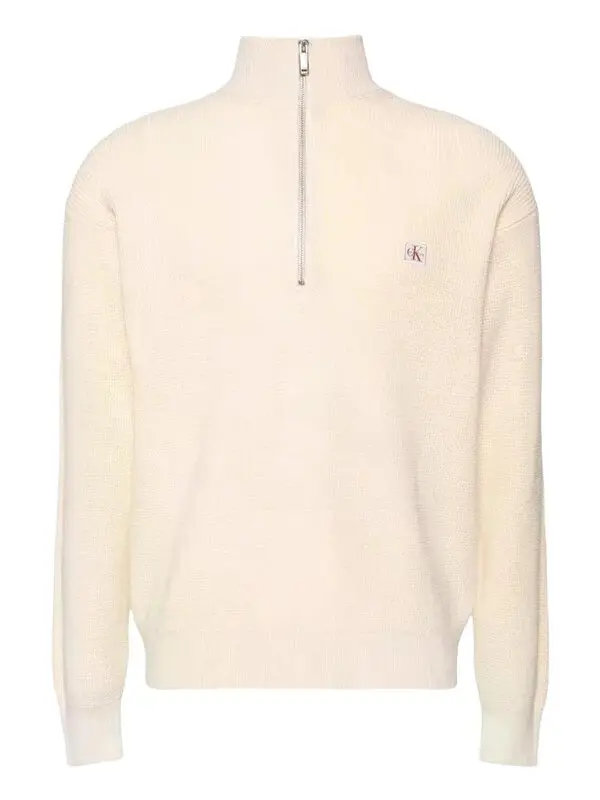Calvin Klein Logo-patch Zip-neck Sweater - Neutrals