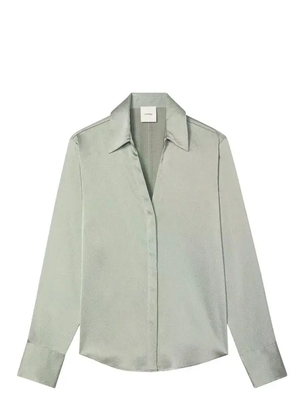Calvin Klein Hammered-satin V-neck Blouse - Green
