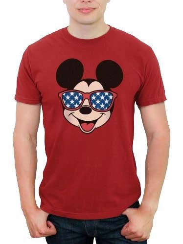 MICKEY & FRIENDS Stars Sunglasses Mickey Face Graphic T-shirt - Red
