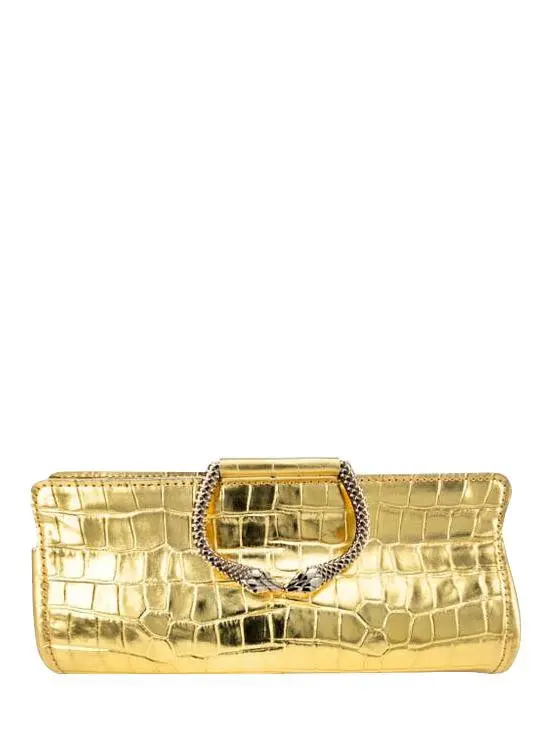 MADISON MAISON Moc Croc Embossed Clutch - Gold