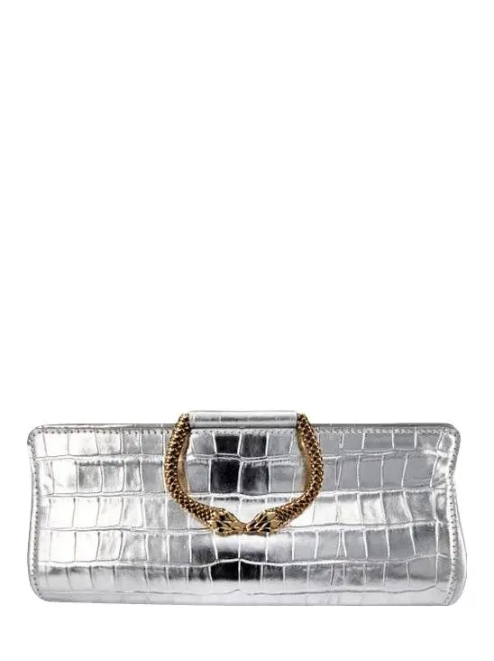 MADISON MAISON Moc Croc Embossed Clutch - Silver