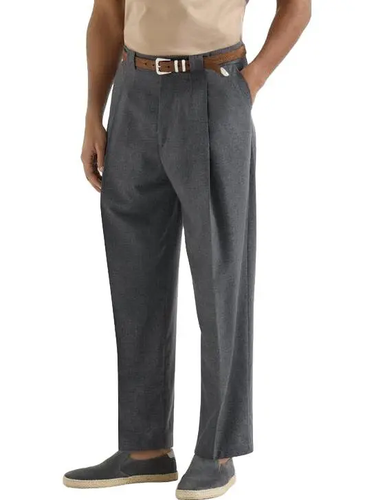 Brunello Cucinelli Virgin Wool, Cotton, And Silk Blend Trousers With Pleat - Anthracite