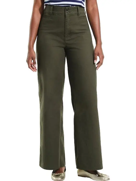 LANDS' END Stretch Canvas High Rise Wide Leg Pants - Forest Moss