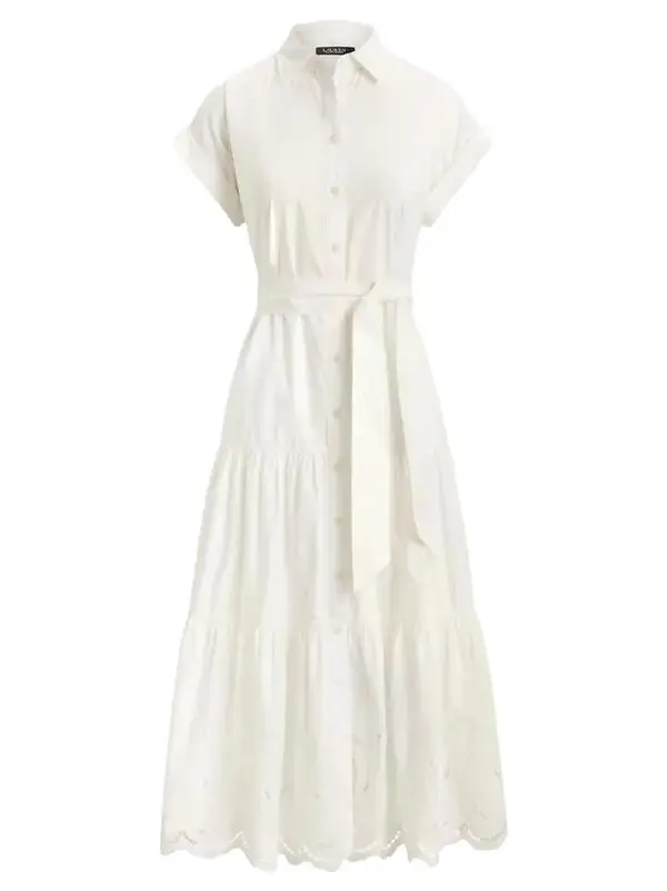 Ralph Lauren Broderie-anglaise Tiered Midi Dress - White