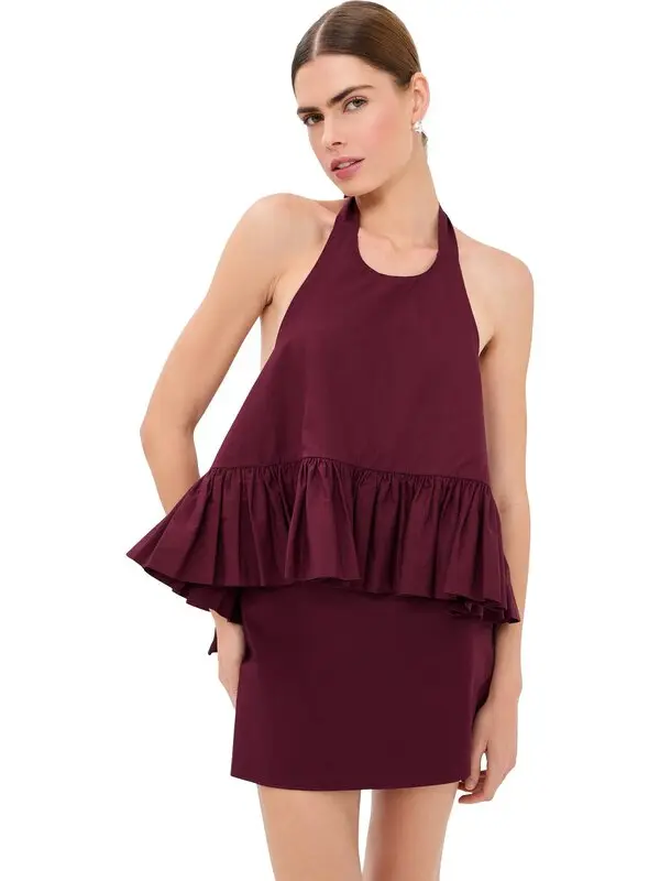 Azeeza Winston Halter Neck Top With Ruffle Trim - Wine