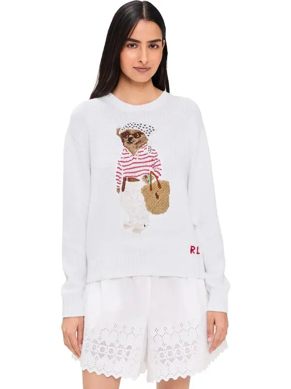 Polo Ralph Lauren Intarsia Knit Bear Graphic Sweater - White Multi