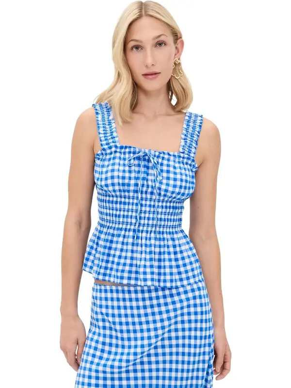 Rails Gingham Check Smocked Tank Top - Azure Gingham