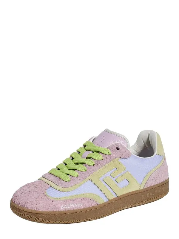 Balmain Swan Leather And Mesh Sneakers - Qei Lilas/vert Clair