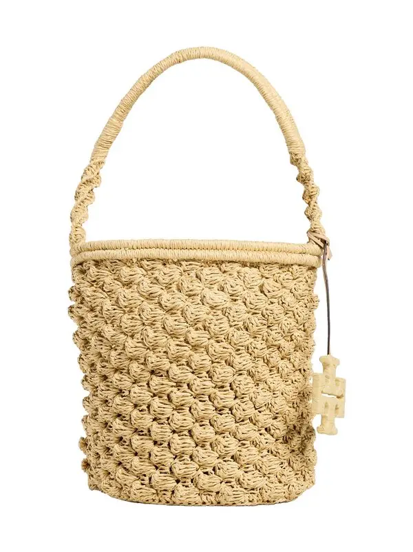 Tory Burch Ella Hand Crochet Popcorn Stitch Bucket Bag - Natural