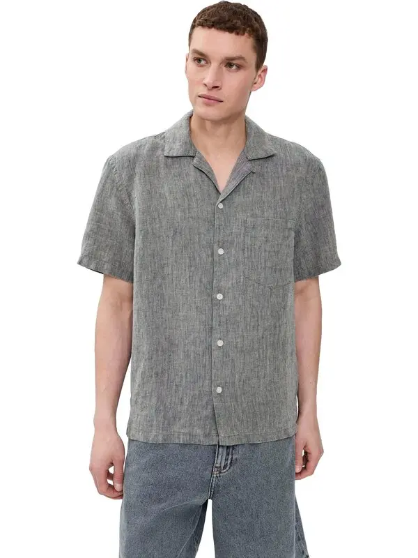 Madewell Short Sleeve Linen Top - Dark Chambray