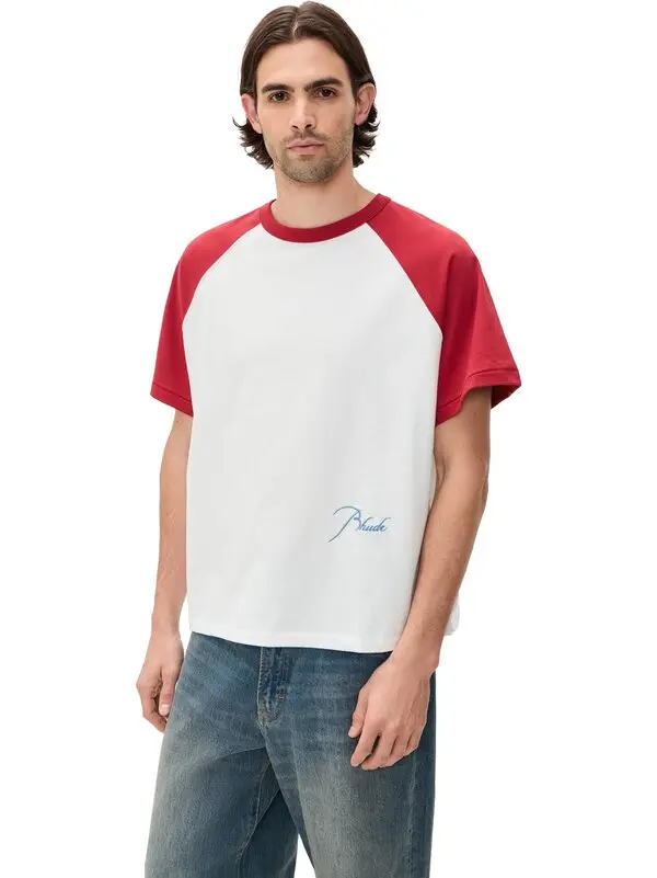 Rhude Classique Raglan Tee - Riviera Red/white/sky Blue