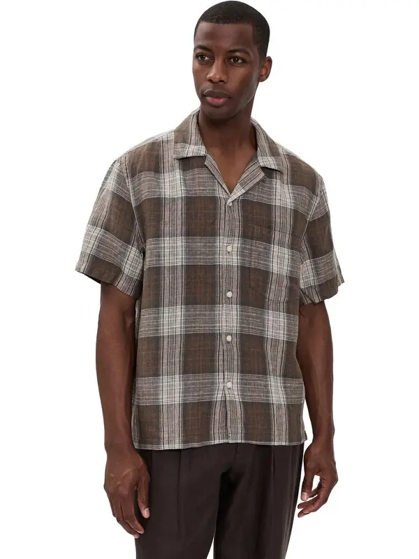 Madewell Short Sleeve Linen Top - Plum Heritage Plaid