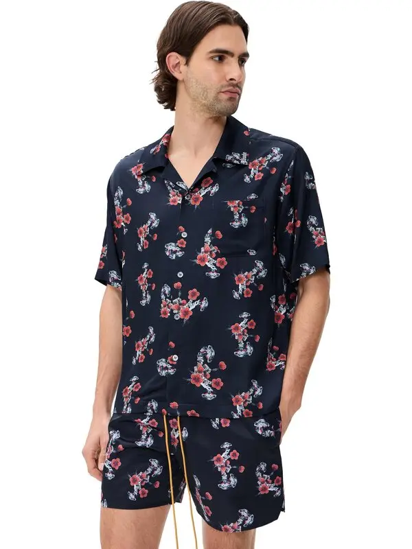 Rhude Turbo Floral Button Down Shirt - Black/red/multi