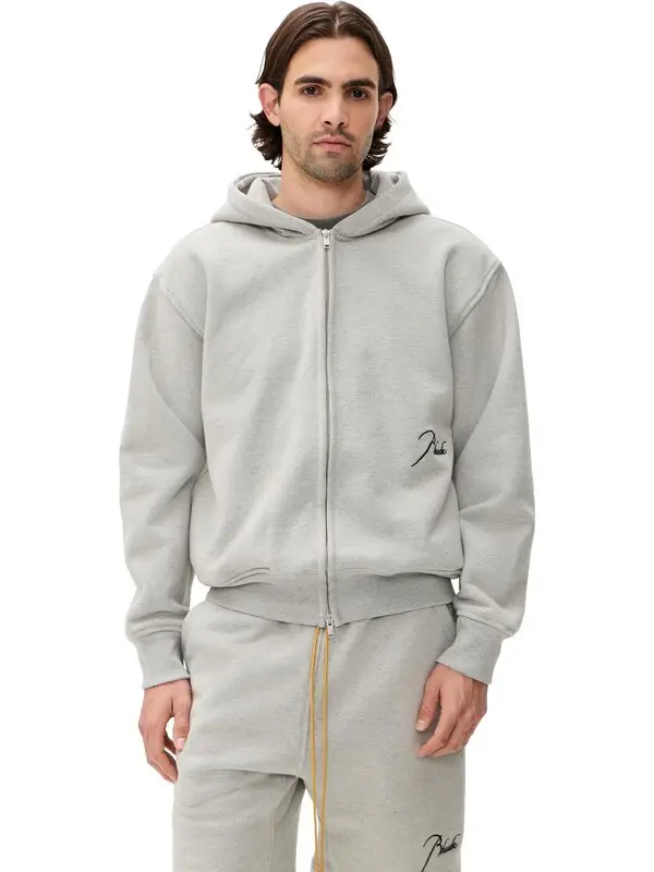 Rhude Classique Zip Up Hoodie - Heather Grey/black