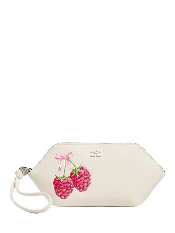 GANNI Raspberry Motif Leather Pouch - Egret