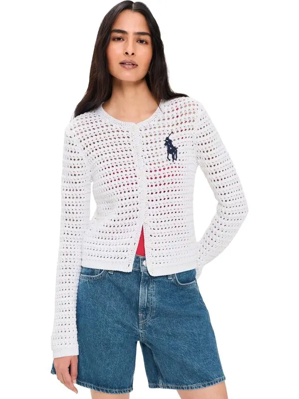 Polo Ralph Lauren Big Pony Crochet Cardigan - White