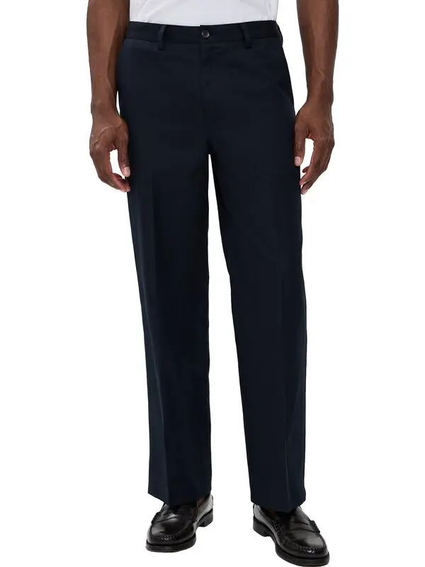 AARON LEVINE Cotton Linen Flat Front Trousers - Deep Navy