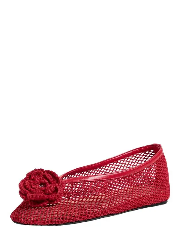 GANNI Jenny Ballerina Mesh Flower Flats - Goji Berry