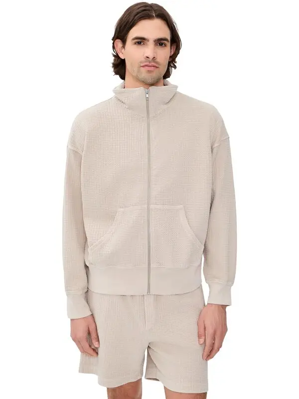 ASHER Waffle Knit Zip Jacket - Bisque