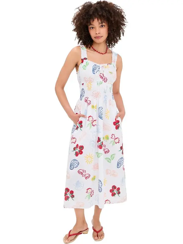 Rails Coastal Print Shirred Capri Dress - White Antipasti