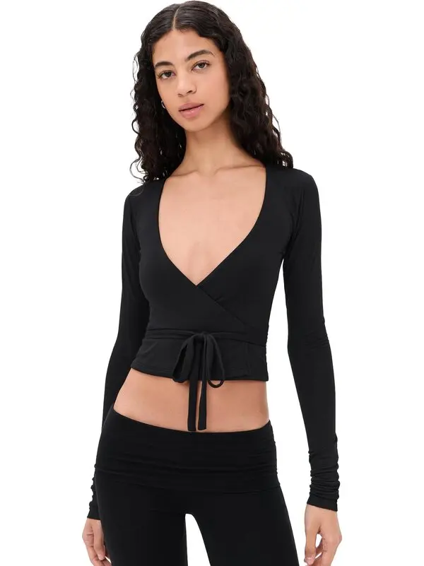 Eterne Soft Jersey Wrap Top - Black