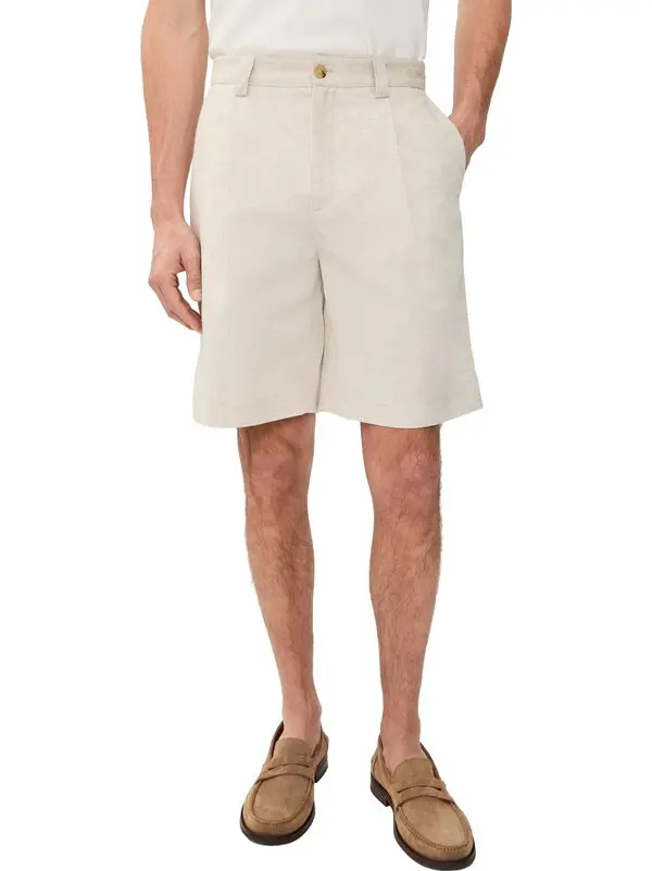 Maison Kitsuné Pleated Linen Blend Shorts - Macadamia