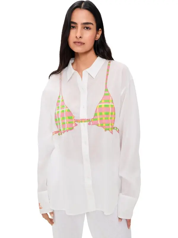 CONIGLIO PALM BEACH Button-down Shirt With Applique - White W/ Brushstroke Plaid