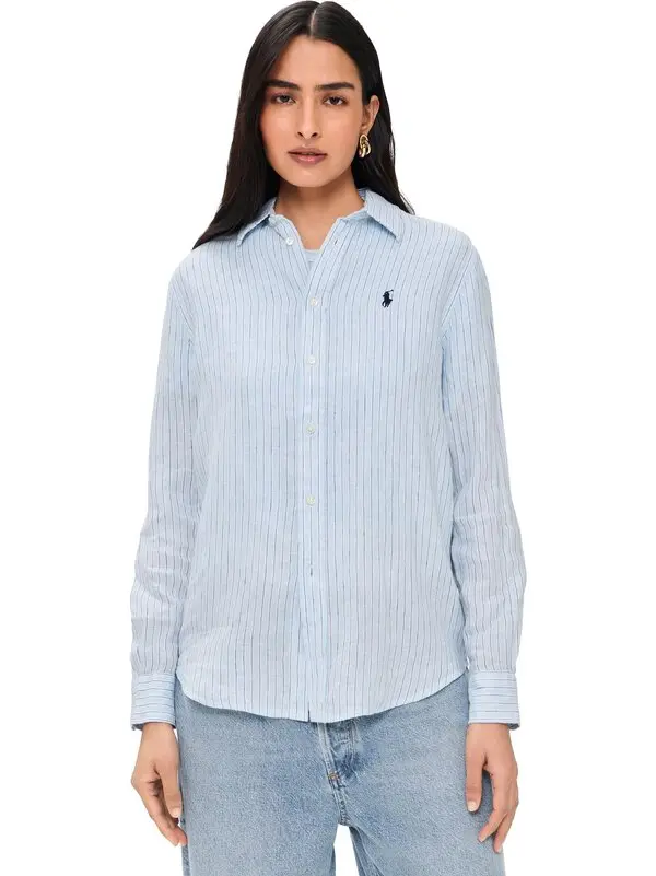 Polo Ralph Lauren Classic Striped Linen Button-down Shirt - 1994b Lt Blue White