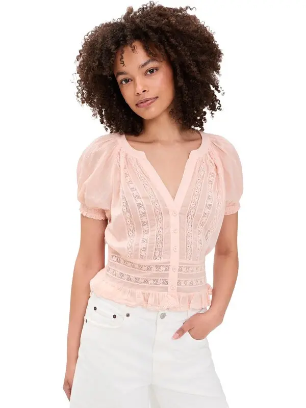 Alice + Olivia Kathryn Lace Trim Blouse - English Rose