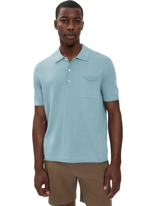 Billy Reid Cotton Linen Sweater Polo - Sky Blue