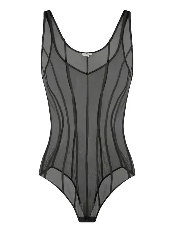 Elisabetta Franchi Micro-mesh Tulle Bodysuit - Black