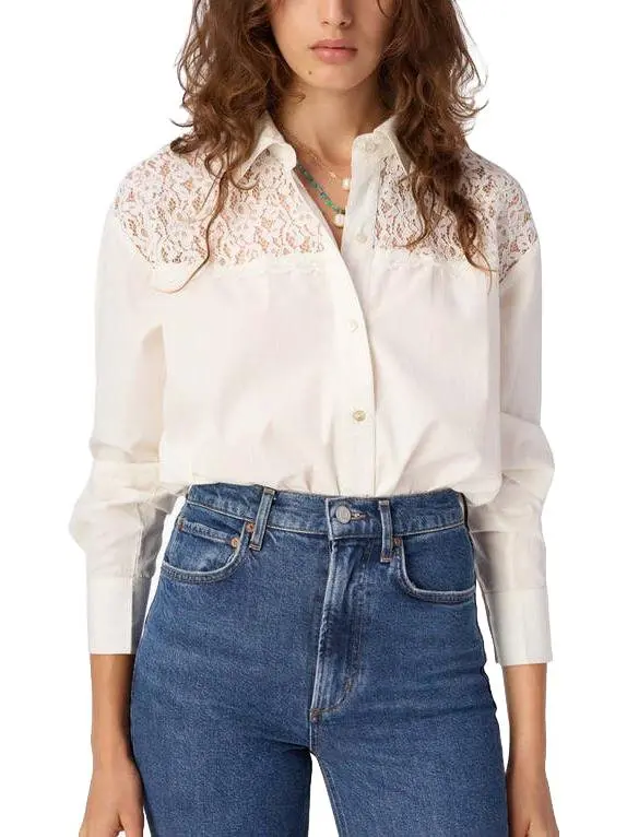 Cami Nyc Silas Lace Yoke Cotton Poplin Shirt - Macadamia