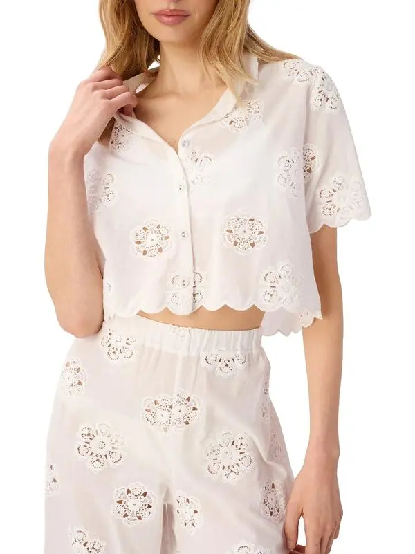 Cami Nyc Xana Floral Embroidery Woven Crop Top - Macadamia