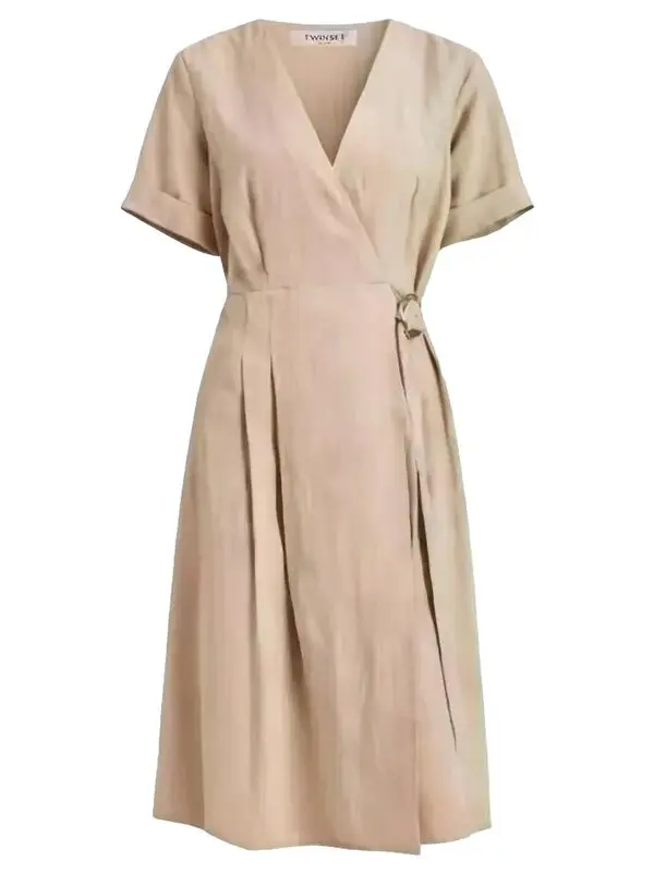 TWINSET Pleated Wrap Midi Dress - Neutrals