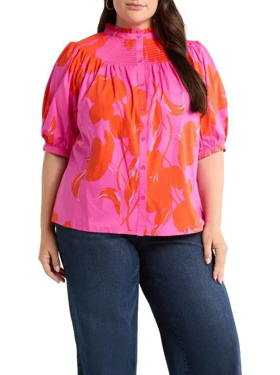 SUGARLIPS Aurea Floral Blossom Smocked Top - Pink Red Multi