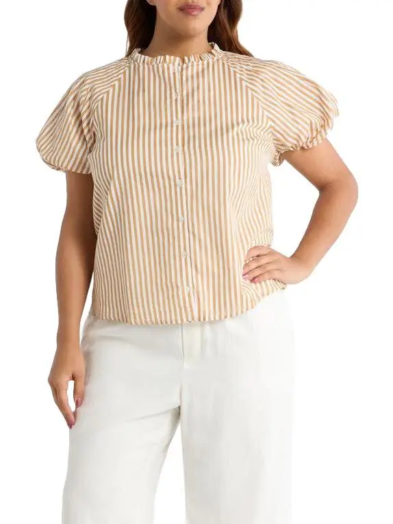 SUGARLIPS Dream State Avy Cotton Button-up Top - Taupe Multi