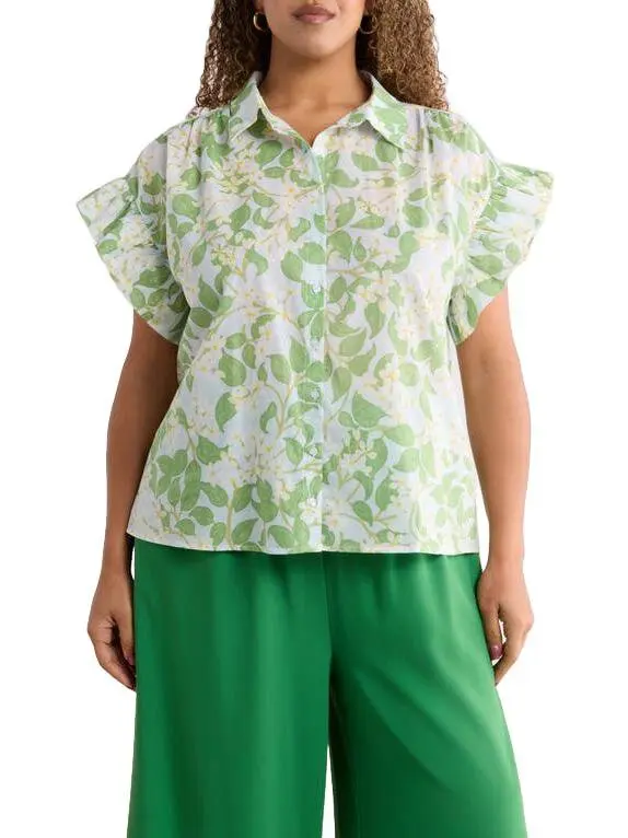 SUGARLIPS Kiany Floral Shirt - Light Blue Green