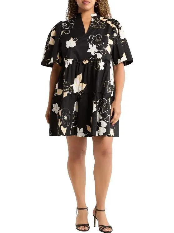 SUGARLIPS Cairan Floral Dixie Tiered Cotton Dress - Black-taupe