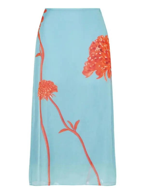 SIR. Amelie Floral-printed Silk-chiffon Midi Skirt - Blue