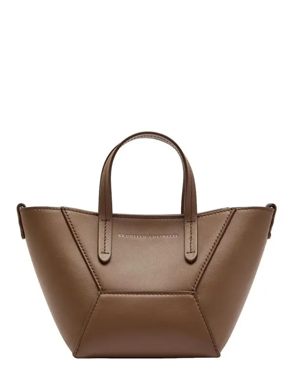 Brunello Cucinelli Beaded Leather Mini Tote - Brown