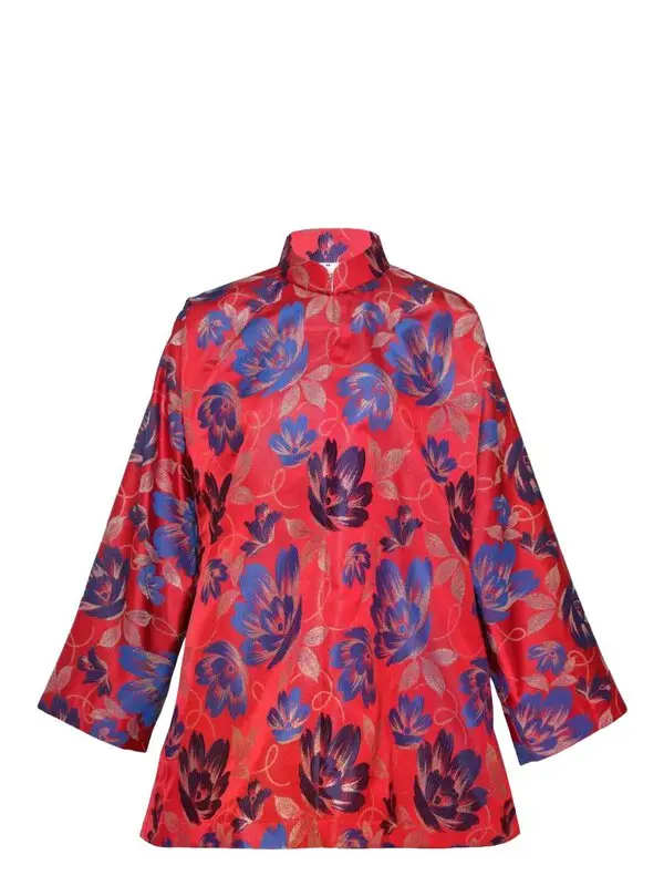 Comme Des Garçons Floral-jacquard Mandarin-collar Jacket - Red