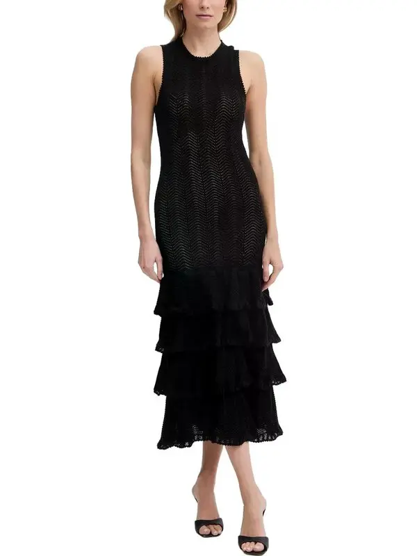 TWINSET Tiered Pointelle-knit Dress - Black