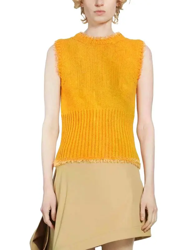 Loewe Ribbed-knit Vest With Fringed Trim - Orange