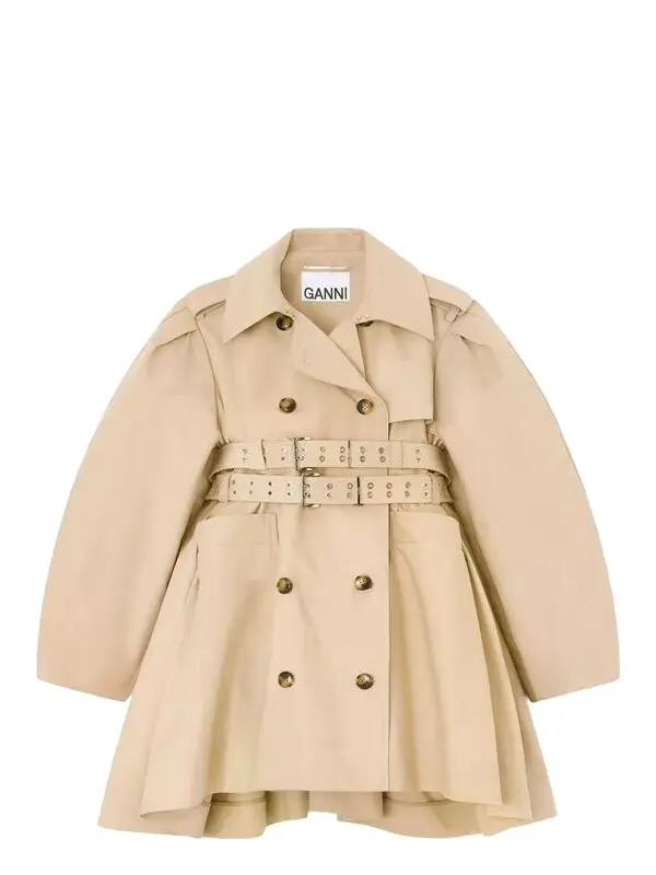 GANNI Peplum-waist Double-belted Trench Coat - Neutrals