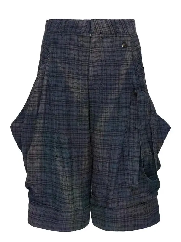 JIYONGKIM Sun-bleached Layered-strap Cotton Shorts - Blue
