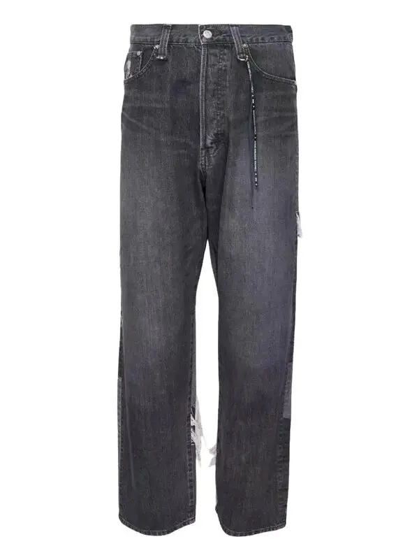 MASTERMIND WORLD Patchwork Jacquard Logo Jeans - Grey