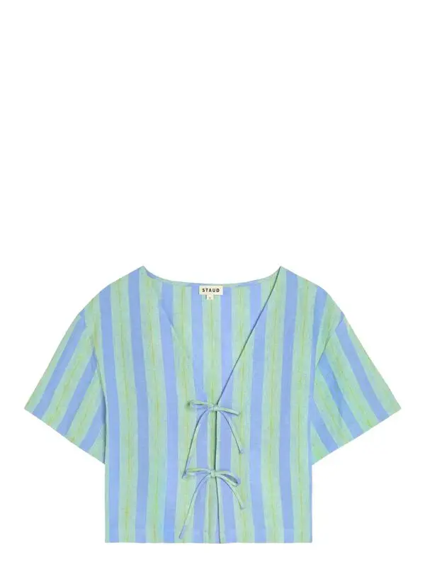 Staud Ava Striped Tie-fastening Top - Blue