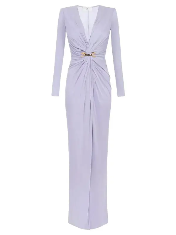 Elisabetta Franchi V-neck Draped Maxi Dress - Purple