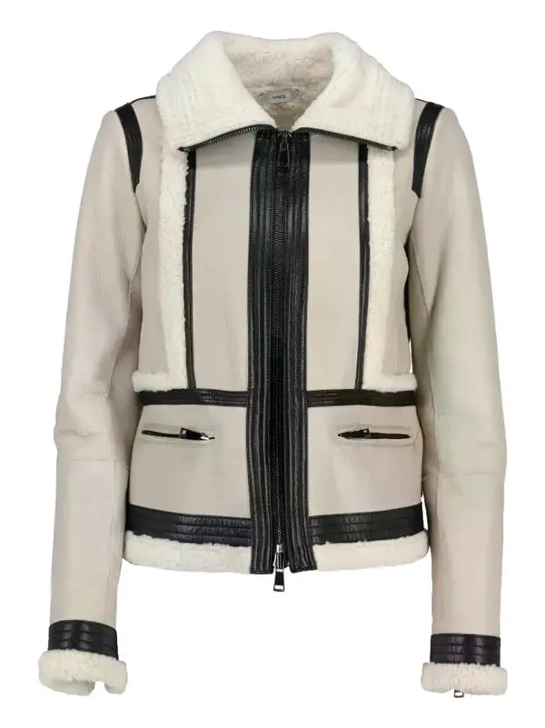 Vince Shearling Leather Coat - Neutrals