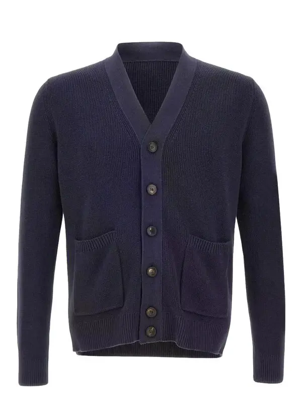 FILIPPO DE LAURENTIIS Ribbed V-neck Cotton Cardigan - Blue